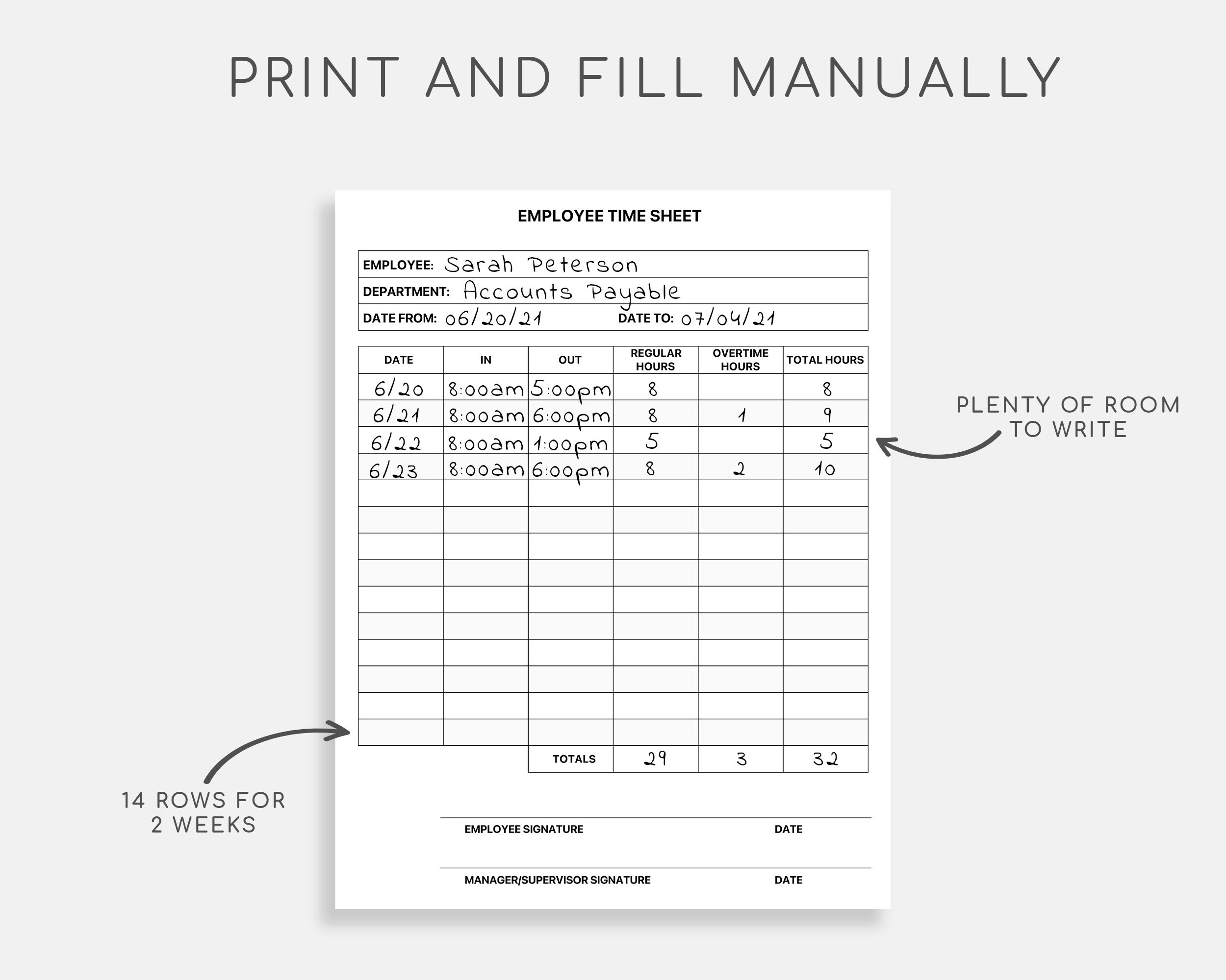 Employee Timesheet. Editable Timesheet. Printable Timesheet. - Etsy UK