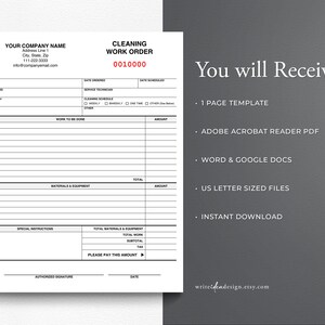 Cleaning Work Order. Pdf/google Docs/microsoft Word. Cleaning Service ...