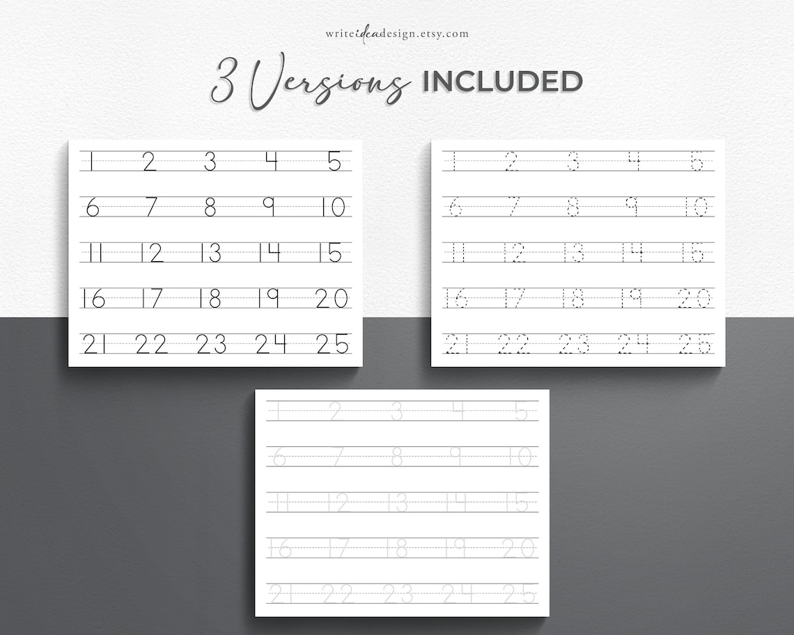 Number Tracing Worksheet 1-25. Printable Trace Numbers. Handwriting ...