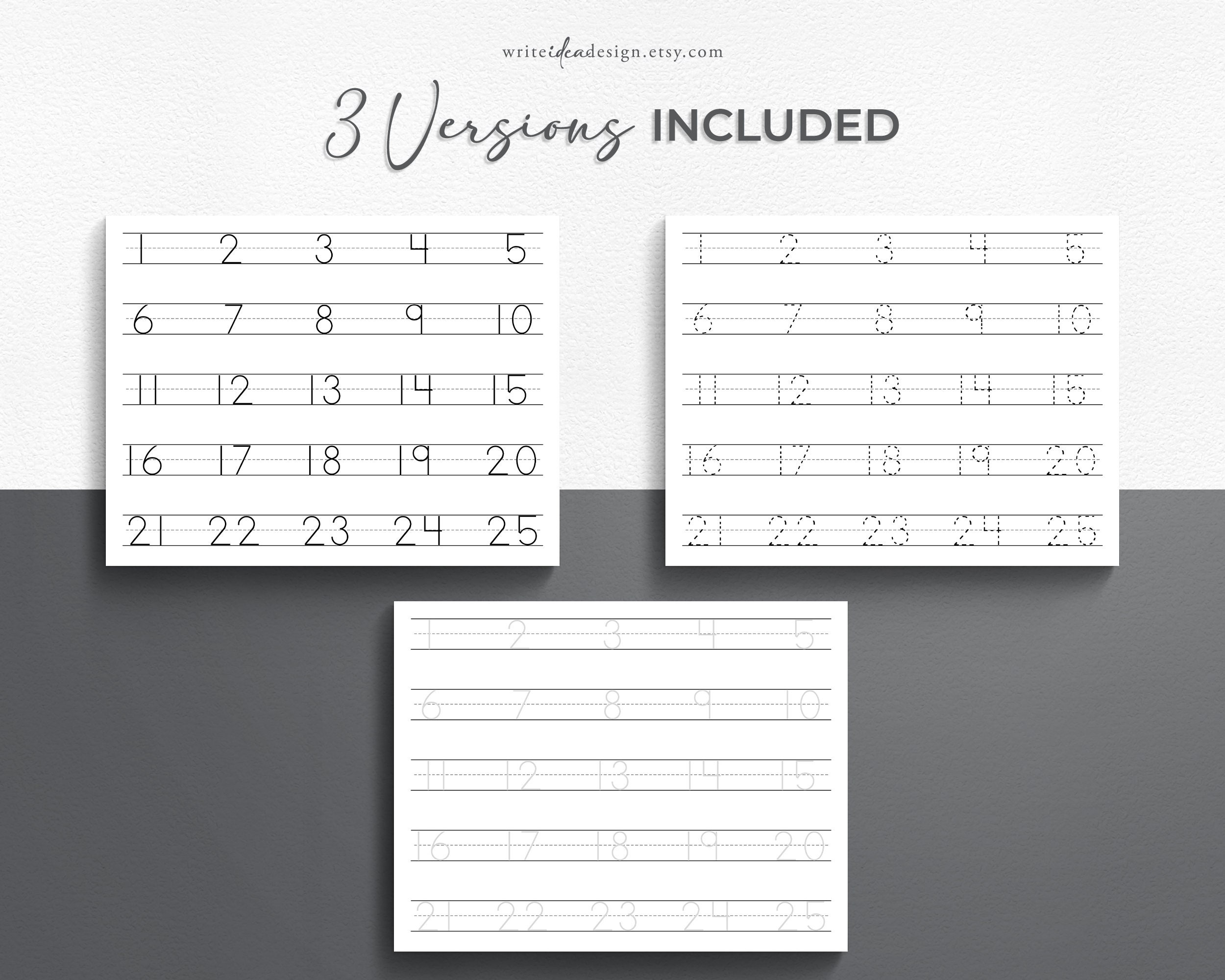 Number Tracing Worksheet 1-25. Printable Trace Numbers. - Etsy UK