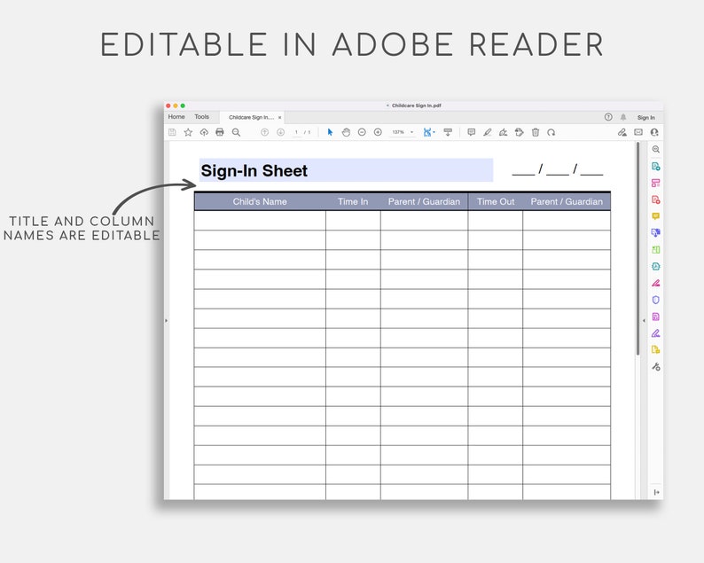 Editable Childcare Sign in Sheet. Daycare Sign In. Nursery - Etsy