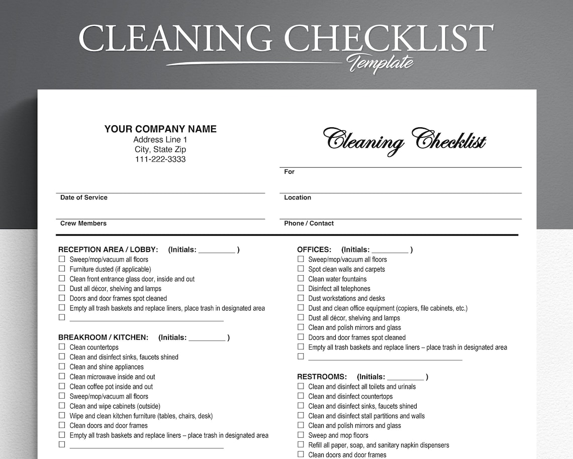 Cleaning Checklist. Cleaning Service. Checklist. Cleaning - Etsy