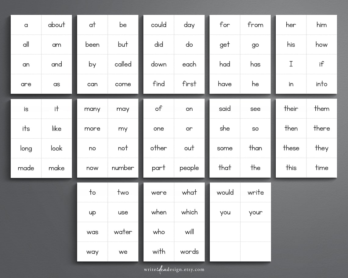 100 Sight Words Printable Flash Card. Kindergarten Sight - Etsy