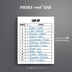 Baseball Softball Lineup Sheet: Printable Batting Order (PDF) - Etsy