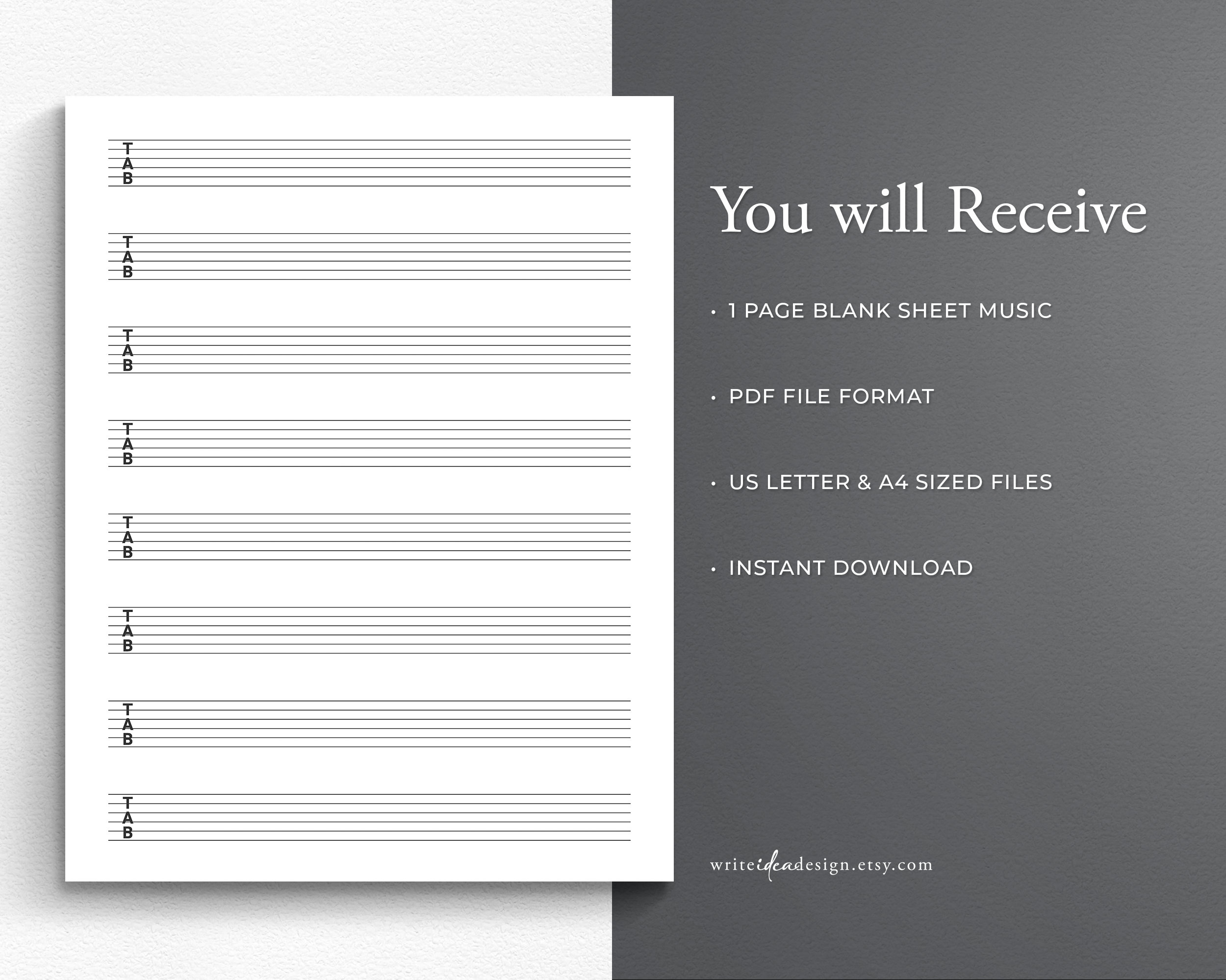 Printable Guitar Tab Paper for US Letter and A4. Blank Guitar - Etsy Canada