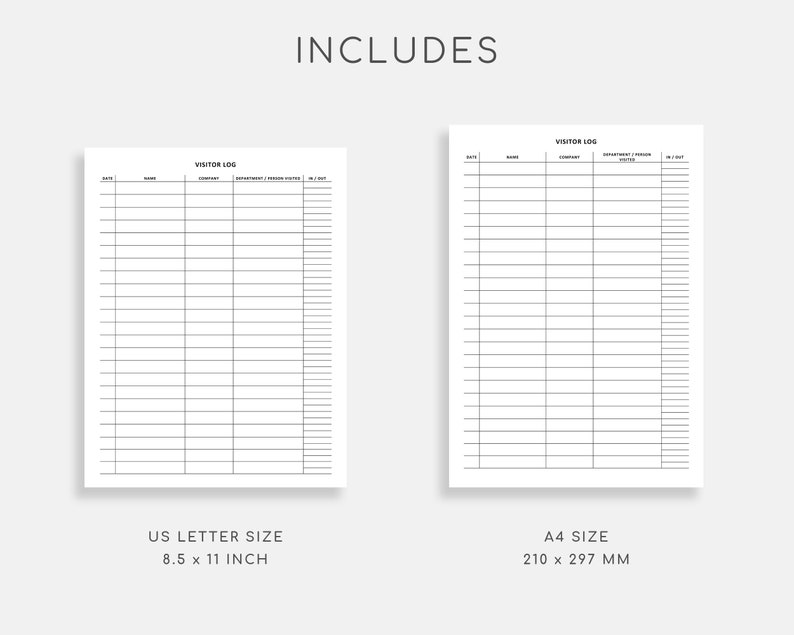 Printable Visitor Log. Visitor Sign in / Sign Out Sheet. - Etsy