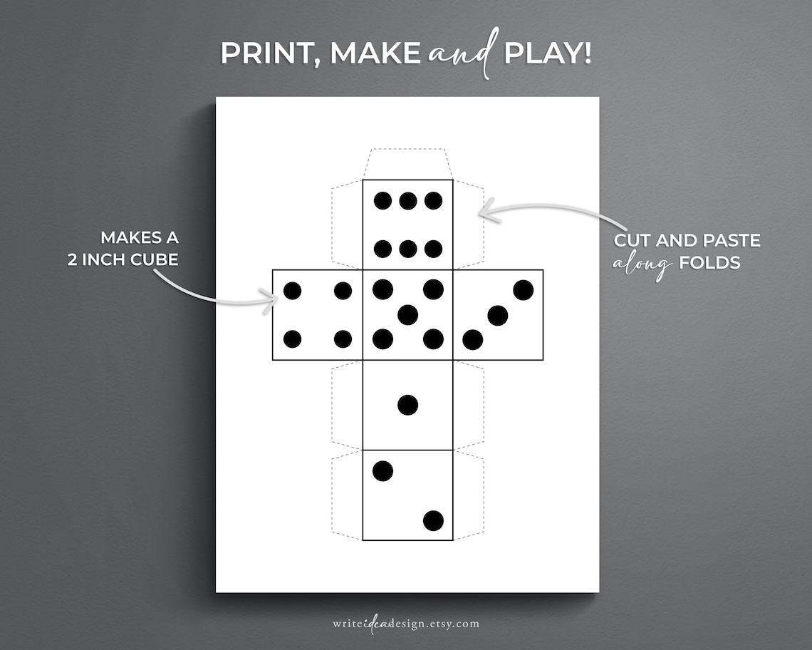Printable Dice Template - DIY 6 Sided Dice Craft - Instant Download - Etsy