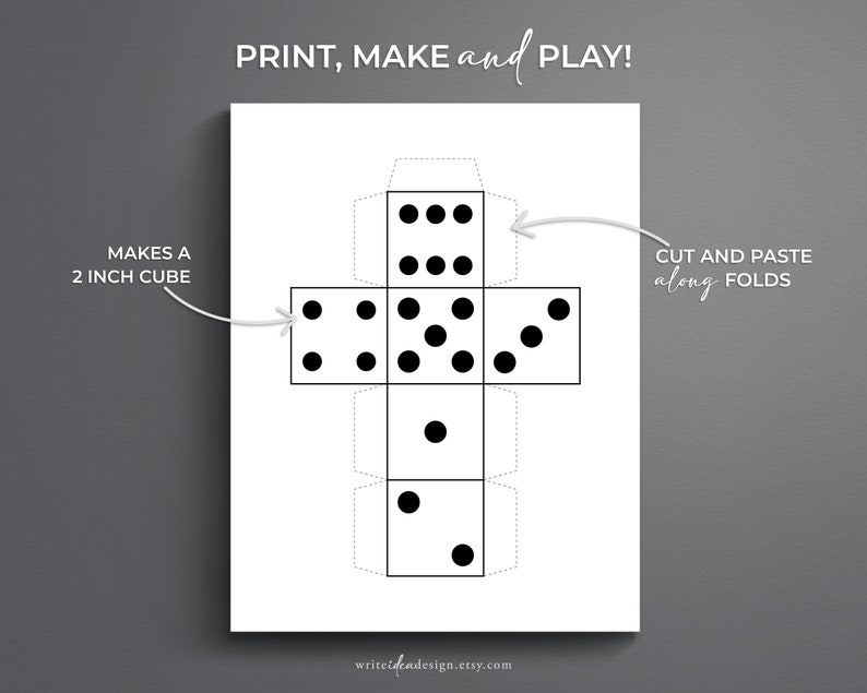 Printable Dice Template - DIY 6 Sided Dice Craft - Instant Download - Etsy