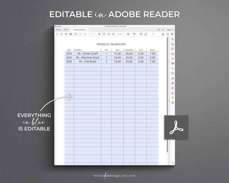 Editable Product Inventory. Inventory Tracker. Product - Etsy