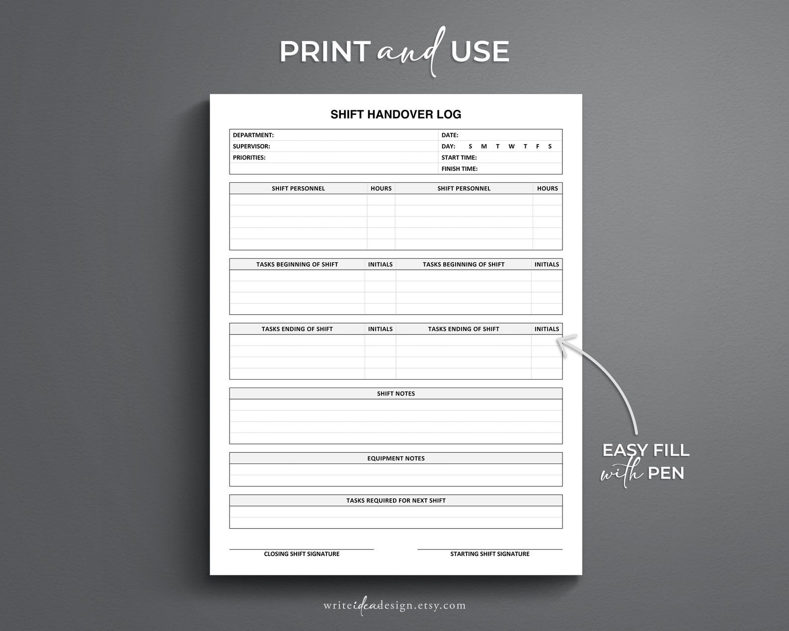 Printable Shift Handover Log: Restaurant & Retail (PDF) - Etsy