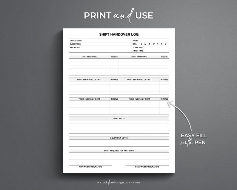 Printable Shift Handover Log: Restaurant & Retail (PDF) - Etsy