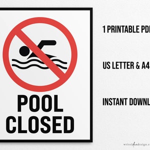 Printable Pool Closed Signs in US Letter and A4 Sizes, Instant Download ...