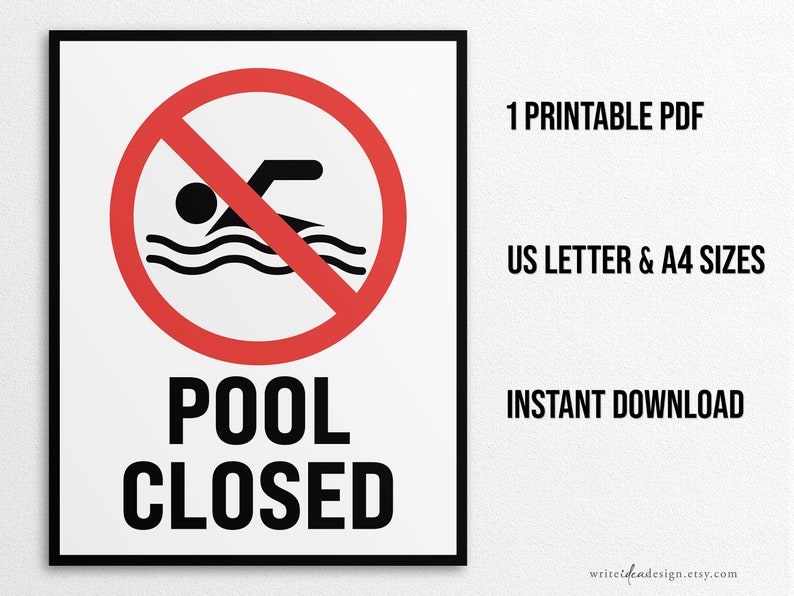 Printable Pool Closed Signs in US Letter and A4 Sizes, Instant Download ...