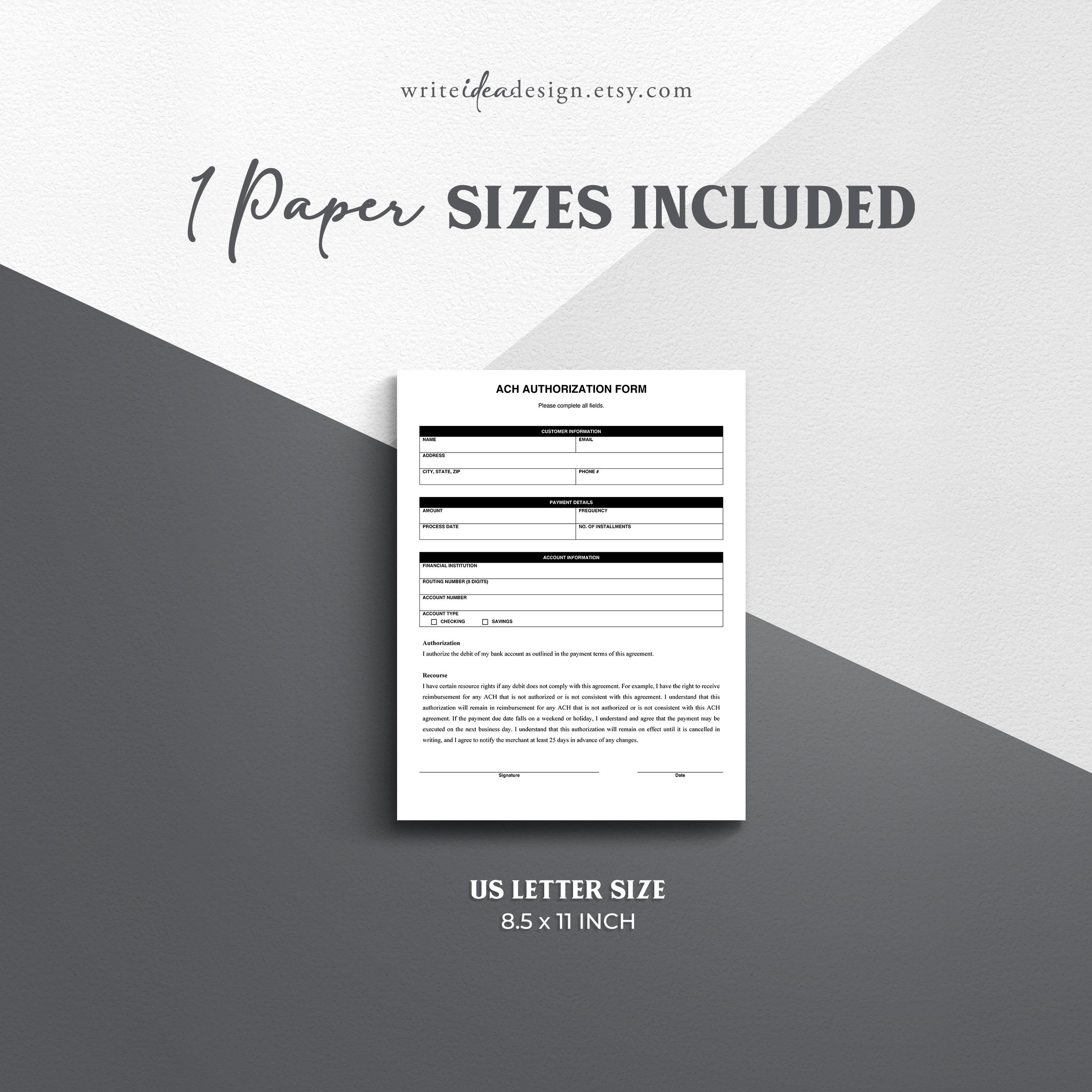 ACH Authorization Form Template - Debit Authorization for Payment ...