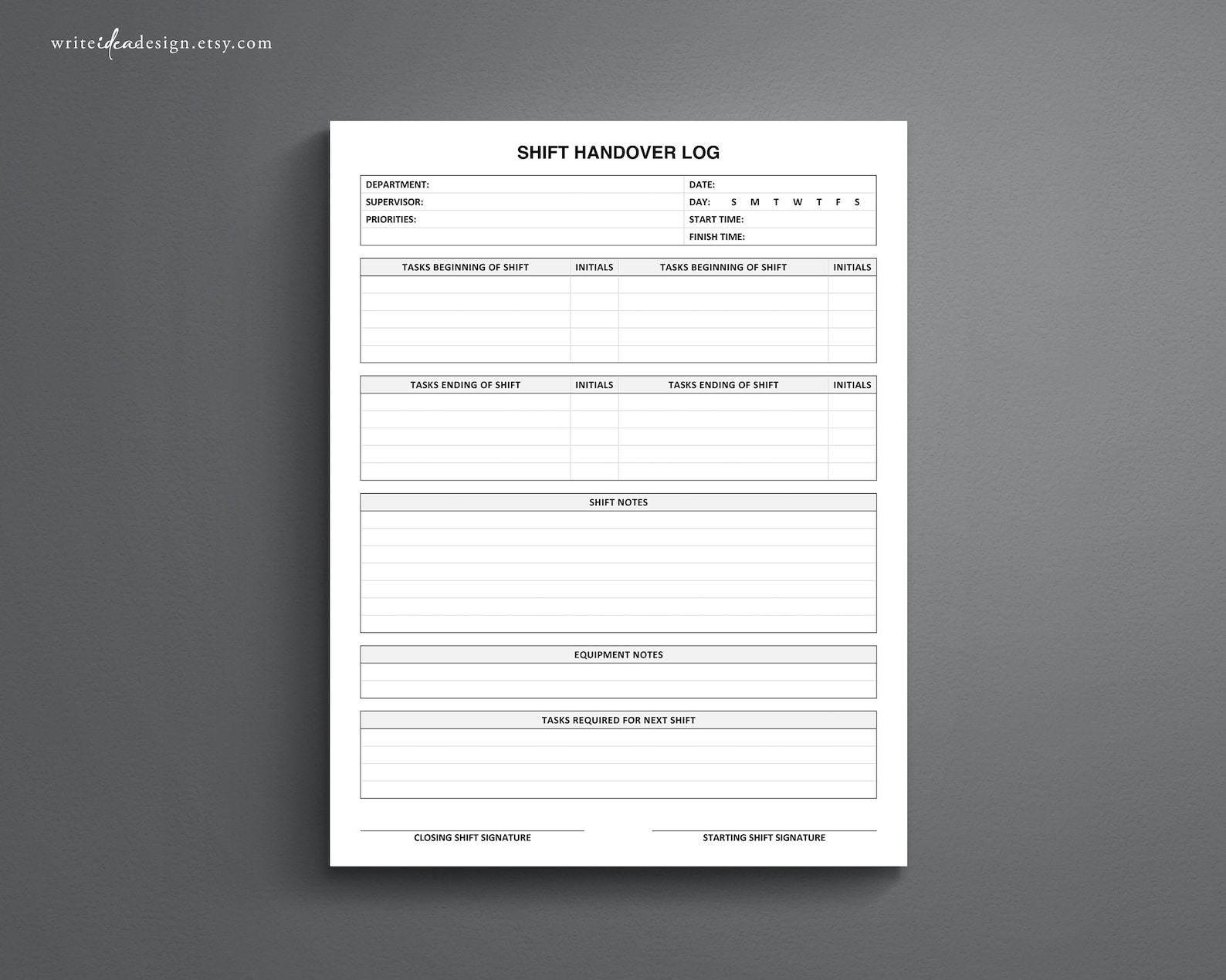 Printable Shift Handover Log: Restaurant & Retail (PDF) - Etsy