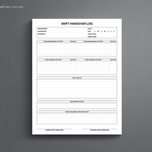 Printable Shift Handover Log. Shift Hand Over Log. Shift Change Log ...