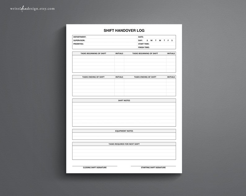 Printable Shift Handover Log: Restaurant & Retail (PDF) - Etsy