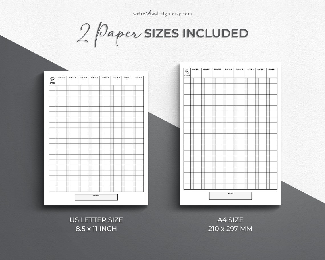 Printable Oh Hell Score Sheet: US Letter & A4 (PDF) - Etsy