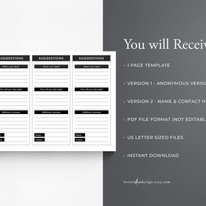 Printable Employee Suggestion Card Template (US Letter PDF) - Etsy