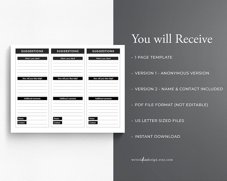 Printable Employee Suggestion Card. Suggestion Form. Employee - Etsy UK