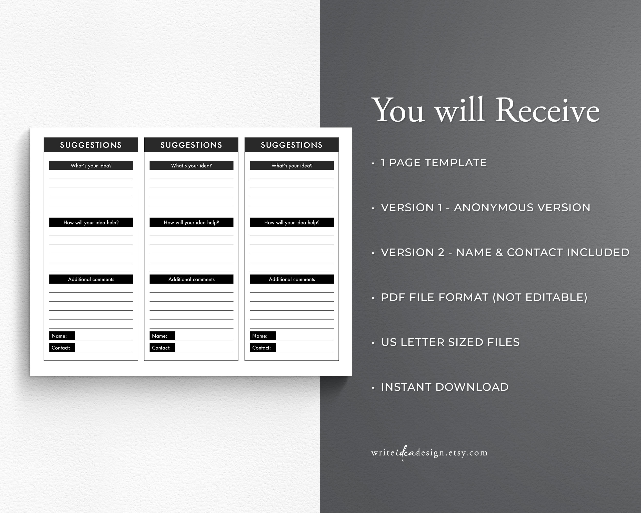 Printable Employee Suggestion Card. Suggestion Form. Employee - Etsy UK