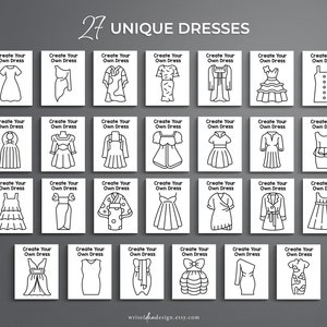 Printable Create Your Own Dress Pages | Set of 27 Dresses to Design ...