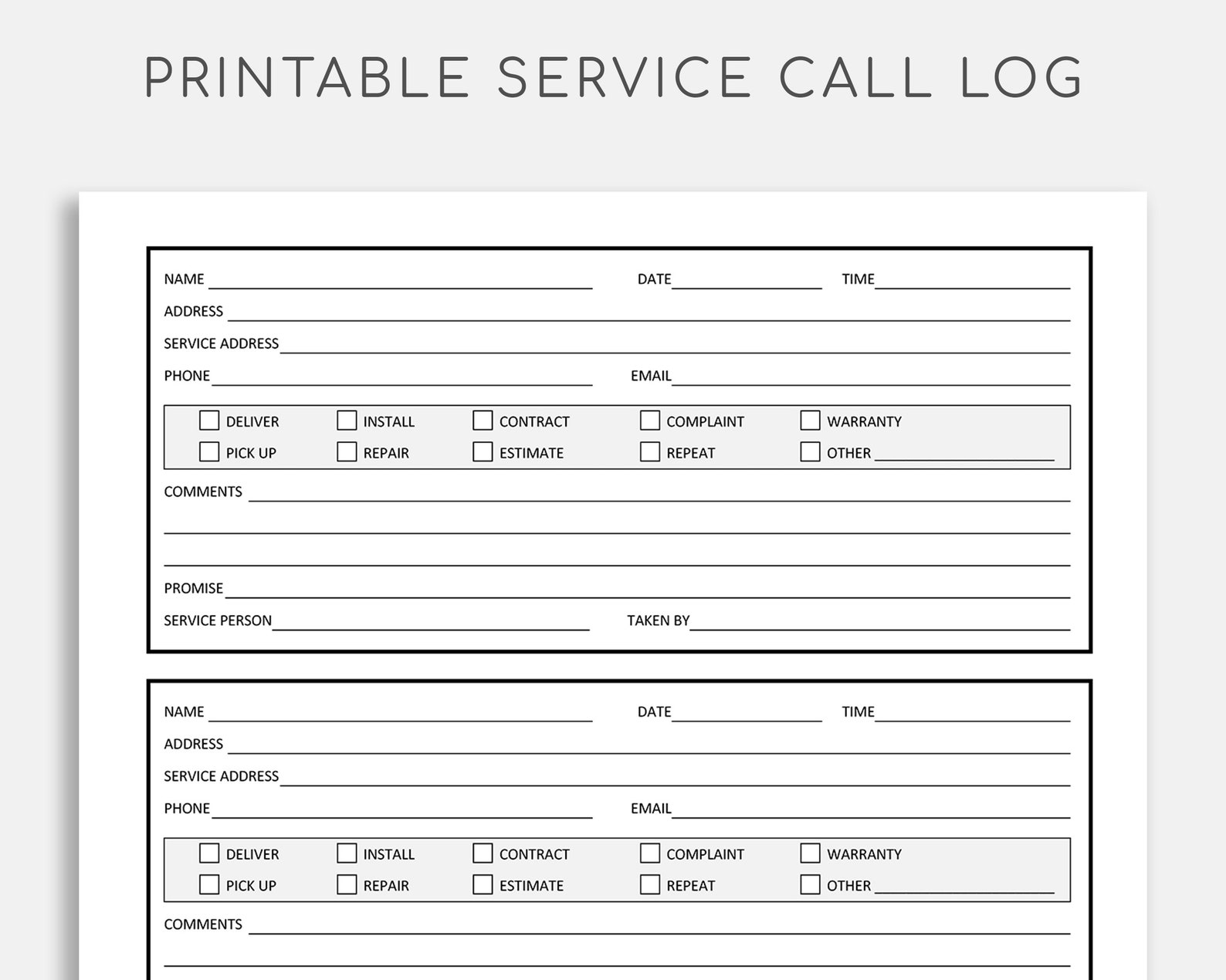 Service Call Log. Printable Service Tracker. Maintenance Call - Etsy