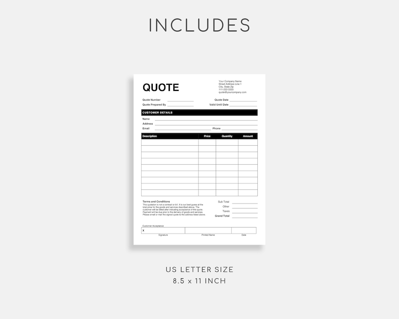 Quote Template. Pdf/google Docs/microsoft Word. Quote Form. - Etsy