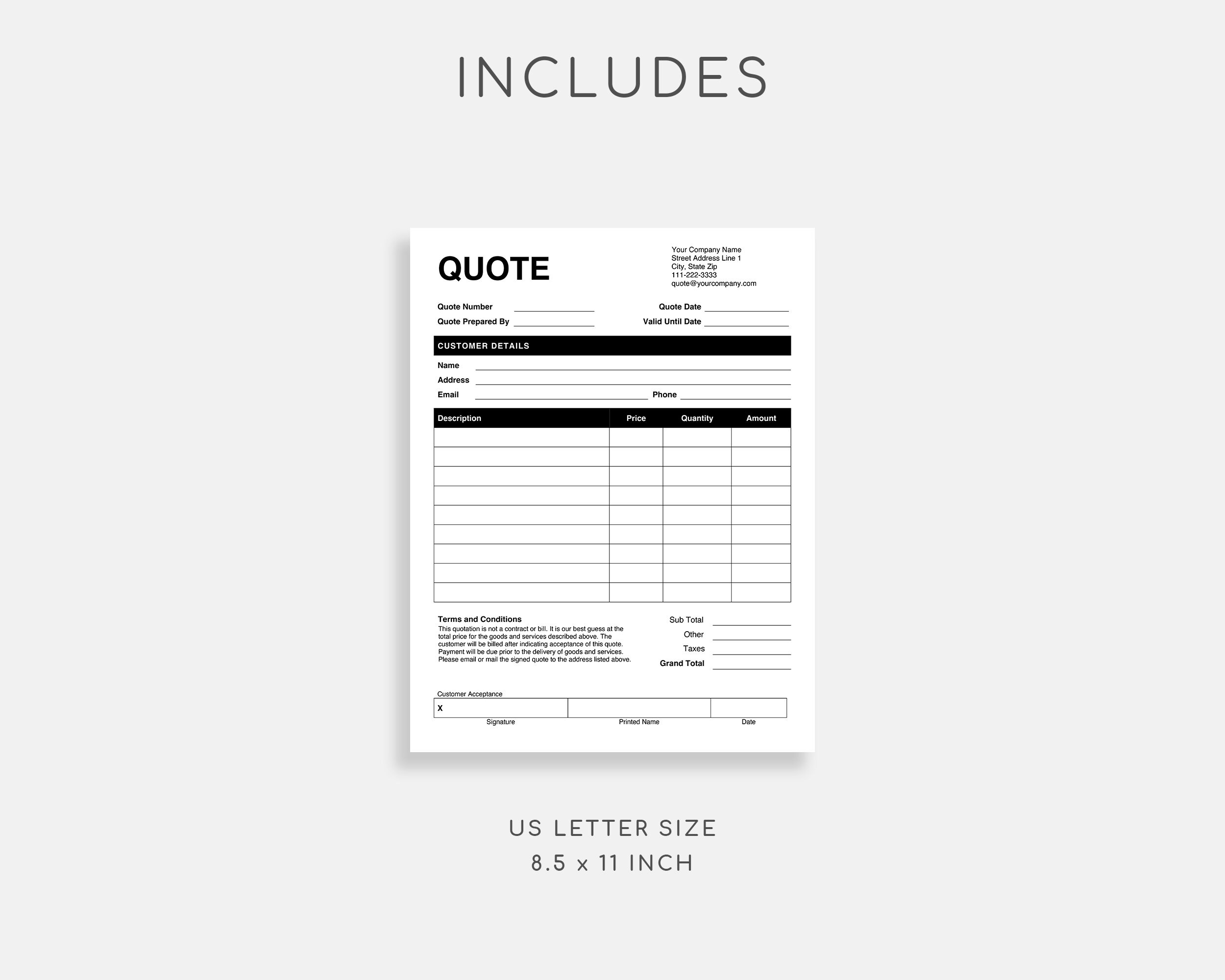 Quote Template. Pdf/google Docs/microsoft Word. Quote Form. - Etsy