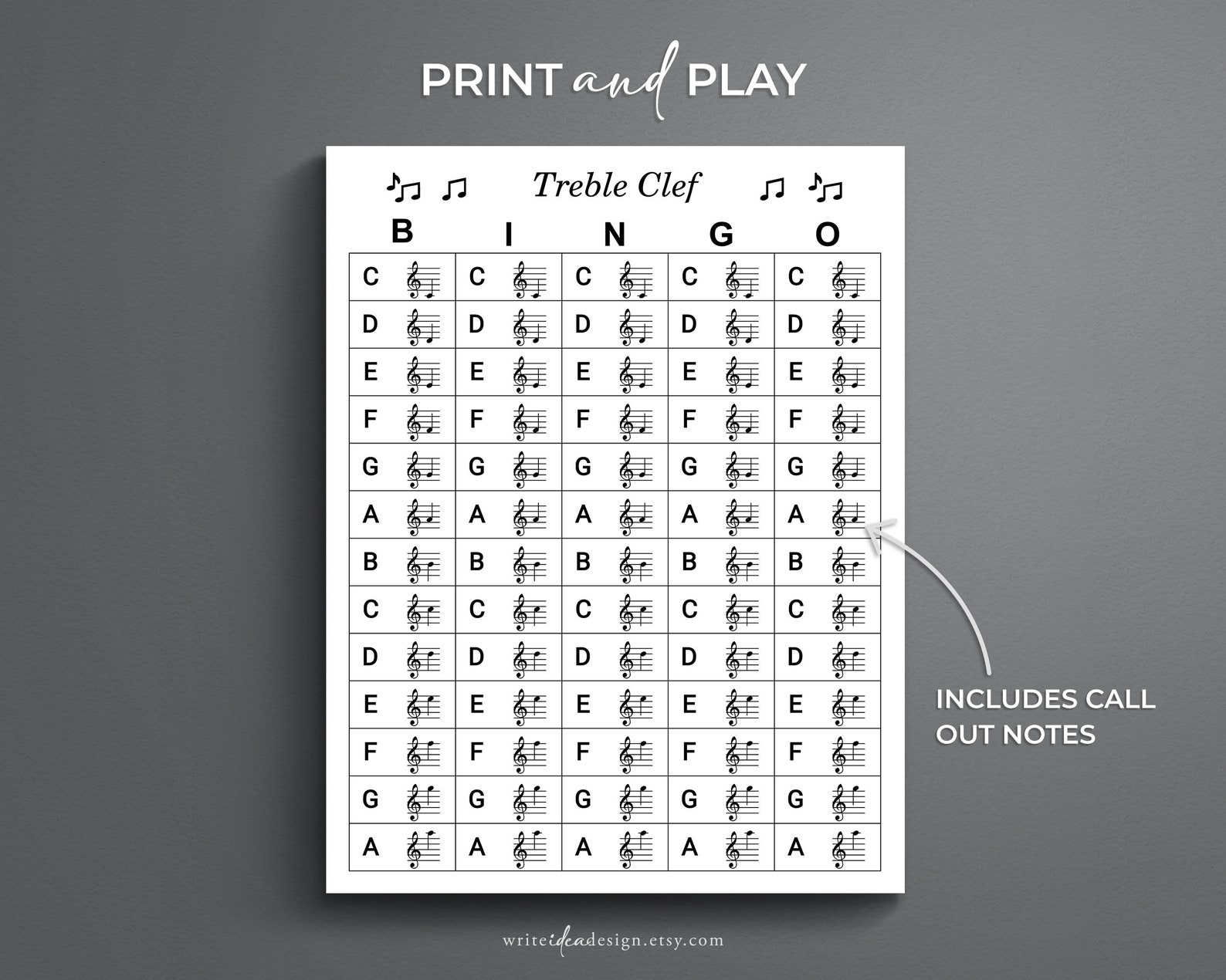 Treble Clef Bingo Game: Music Education Printable (PDF) - Etsy