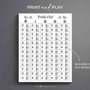 Treble Clef Bingo Game: Music Education Printable (PDF) - Etsy
