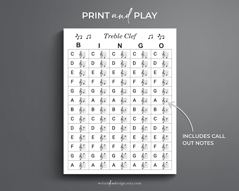 Treble Clef Bingo Game: Music Education Printable (PDF) - Etsy