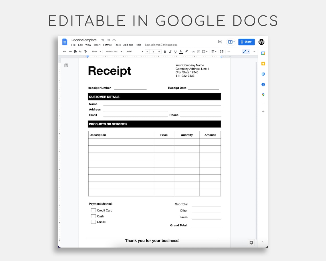 Receipt Template. Pdf/google Docs/microsoft Word. Receipt | Etsy