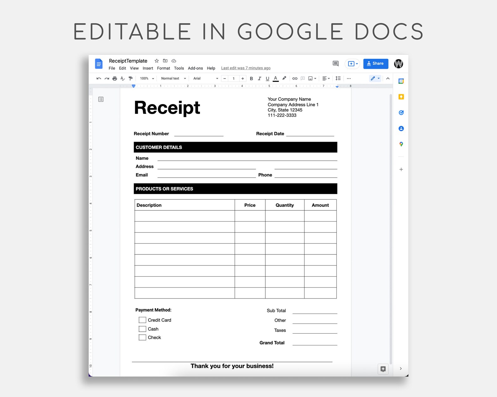 Receipt Template. Pdf/google Docs/microsoft Word. Receipt | Etsy