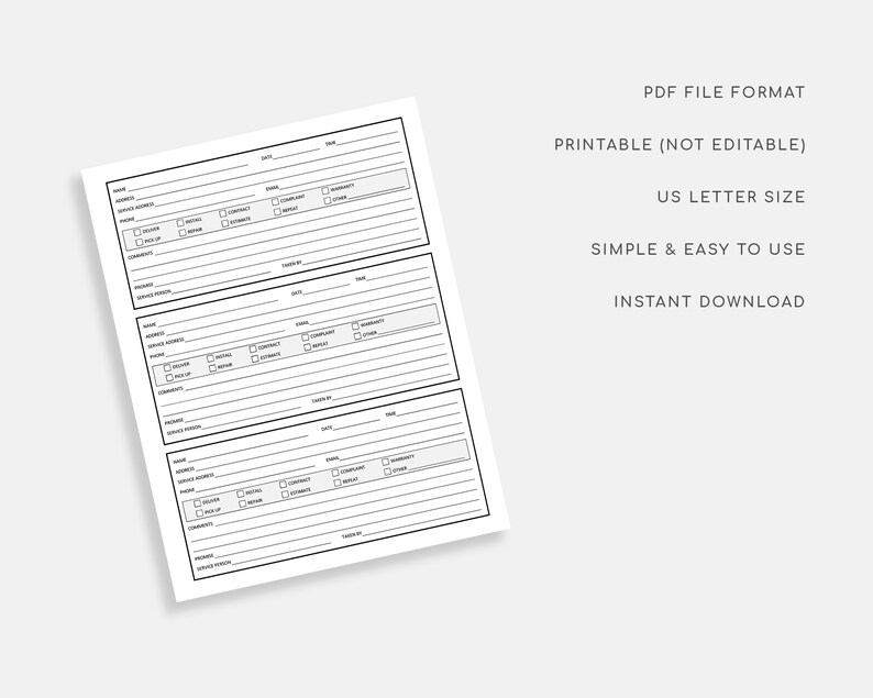 Service Call Log. Printable Service Tracker. Maintenance Call - Etsy