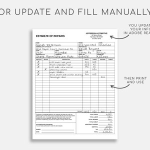 Auto Repair Estimate. Body Shop Estimate. Auto Body Estimator. - Etsy