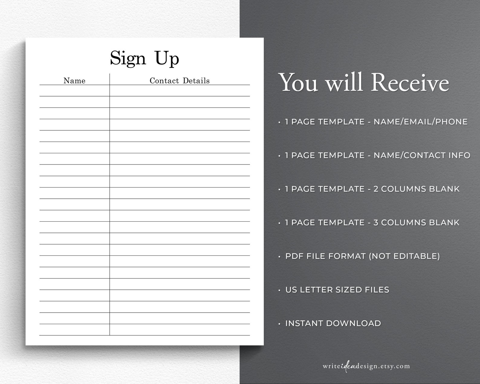 Printable Sign up Sheet | Event & Party Template (4 Pdfs) - Etsy