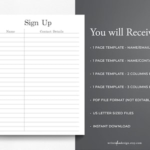 Printable Sign up Sheet | Event & Party Template (4 Pdfs) - Etsy