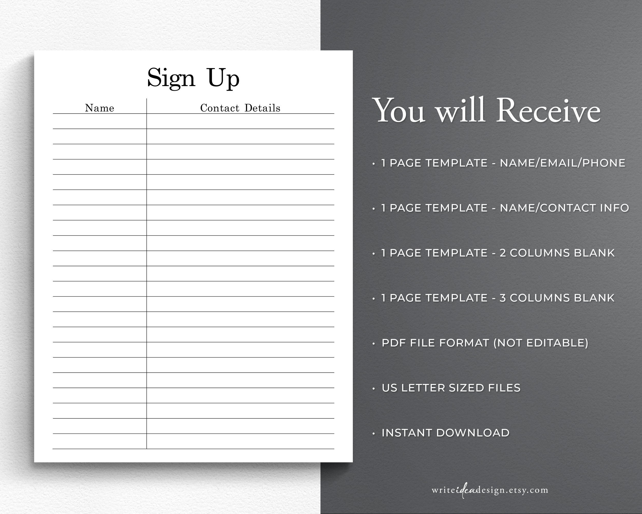 Printable Sign up Sheet. Sign up Template. Event Sign Up. - Etsy