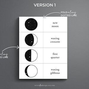 Printable Lunar Phase Flash Cards Set. Moon Phase Flash Cards. Moon ...