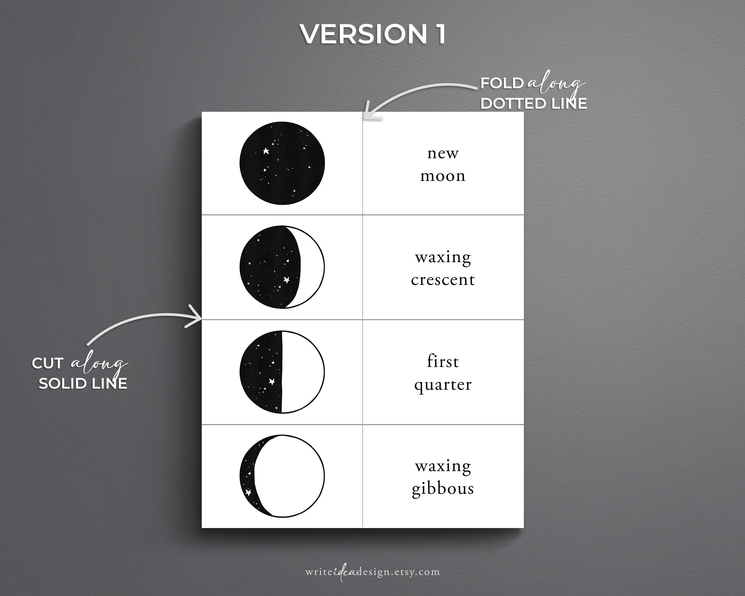 Printable Lunar Phase Flash Cards Set. Moon Phase Flash Cards. - Etsy
