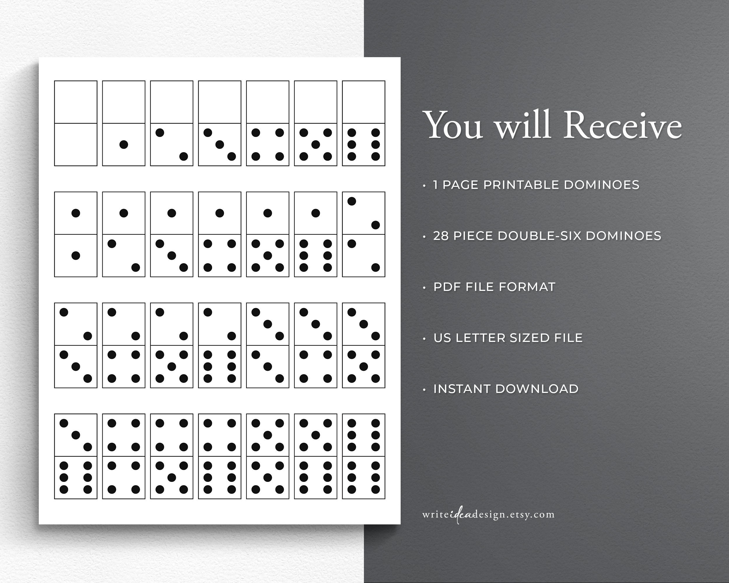 Printable Domino Set: 28 Double-six Dominoes (PDF Download) - Etsy