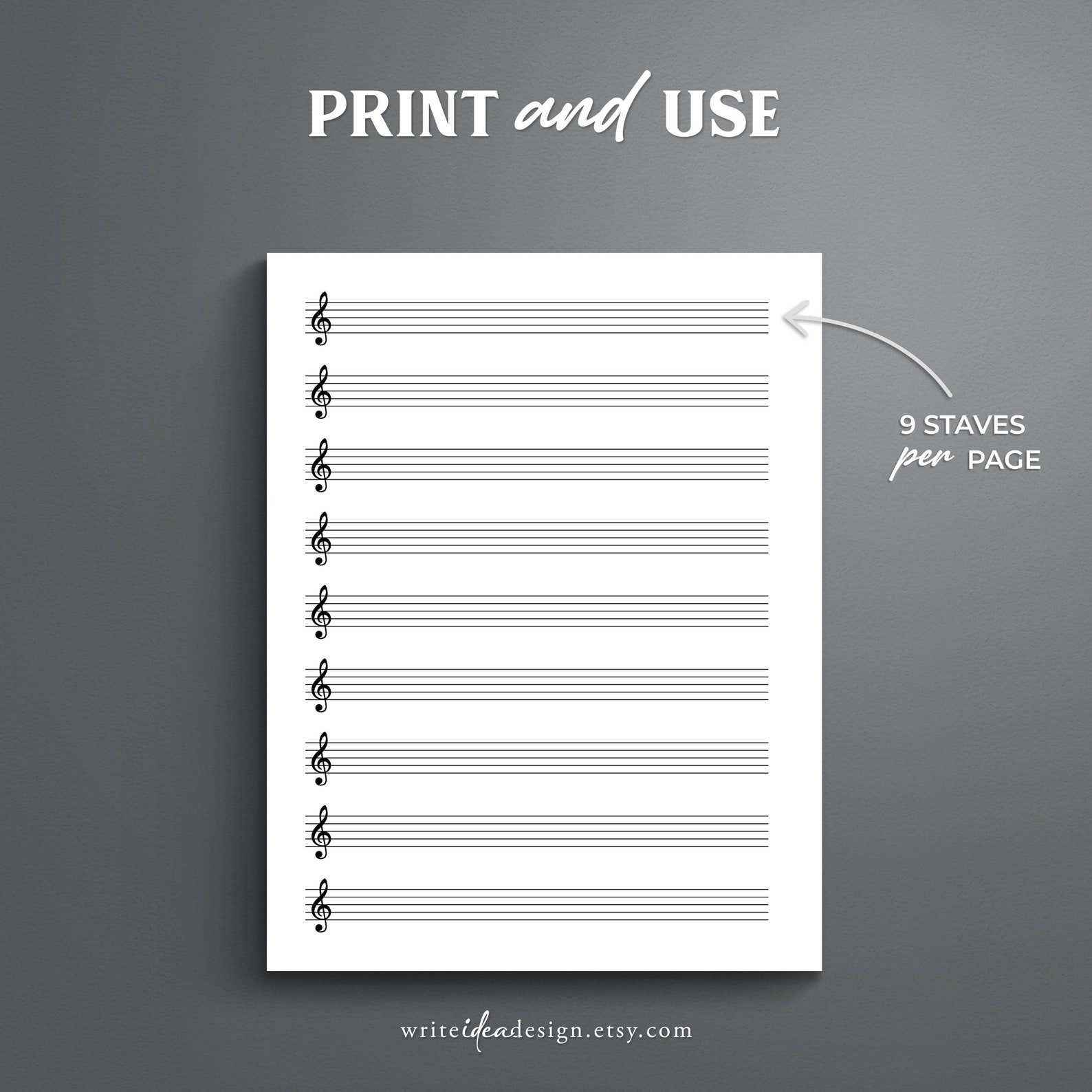 Printable Treble Clef Sheet Music for Letter/a4. Blank Music Treble ...