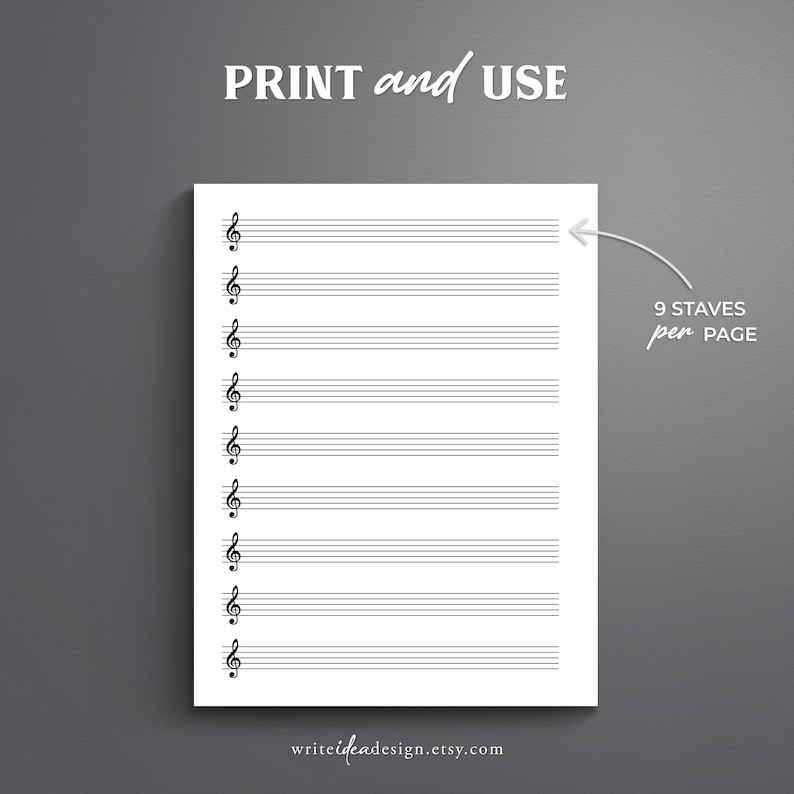 Printable Treble Clef Sheet Music for Letter/a4. Blank Music Treble ...