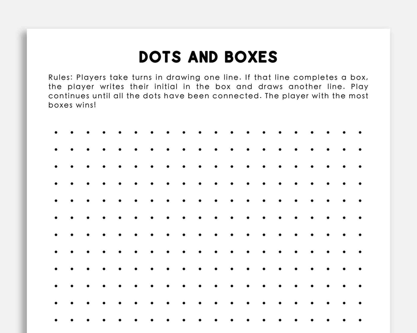 Dots and Boxes Printable Game. Dot Grid Printable Game. Pigs - Etsy UK
