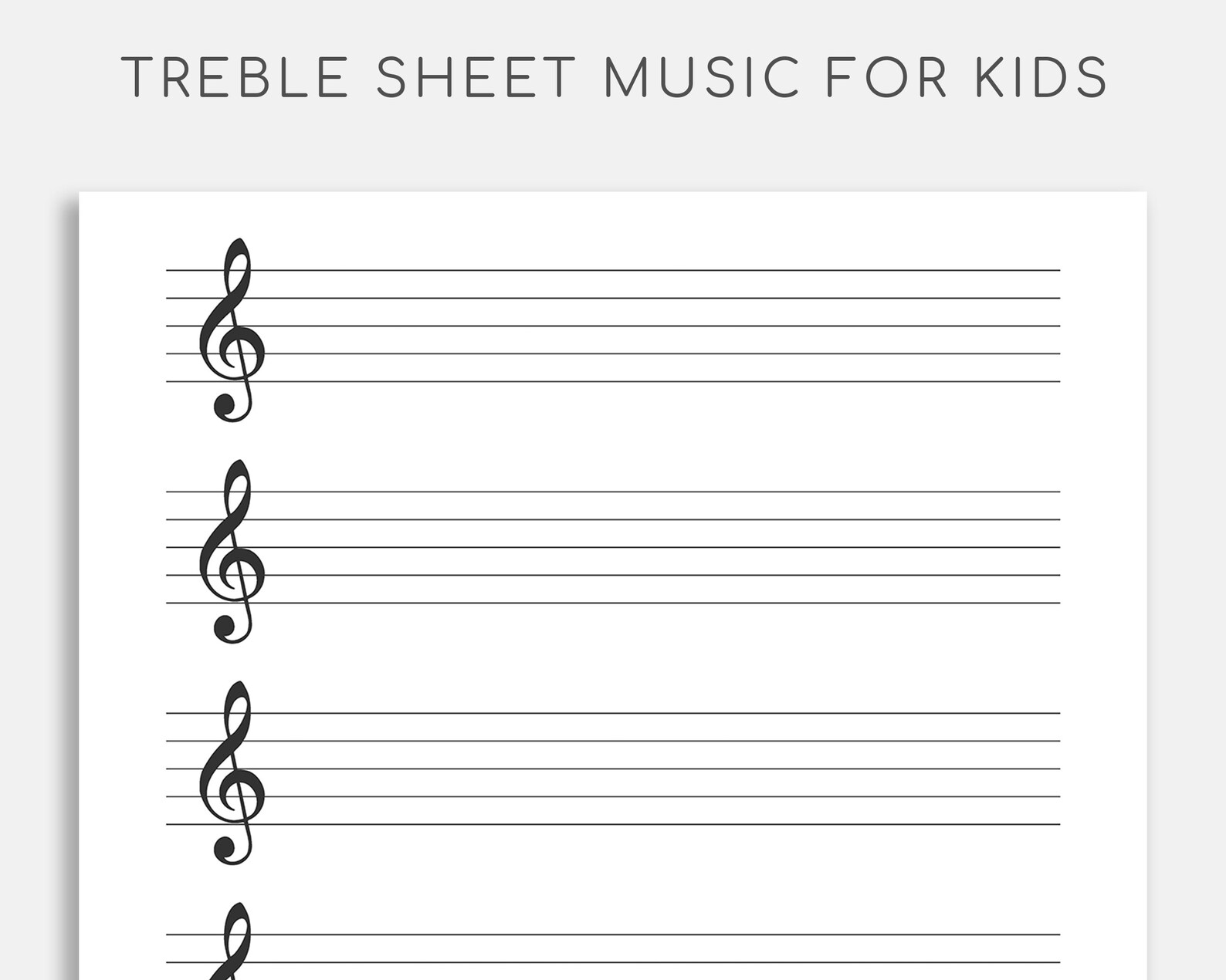 Kids Printable Treble Clef Sheet Music for Letter/a4. Blank - Etsy