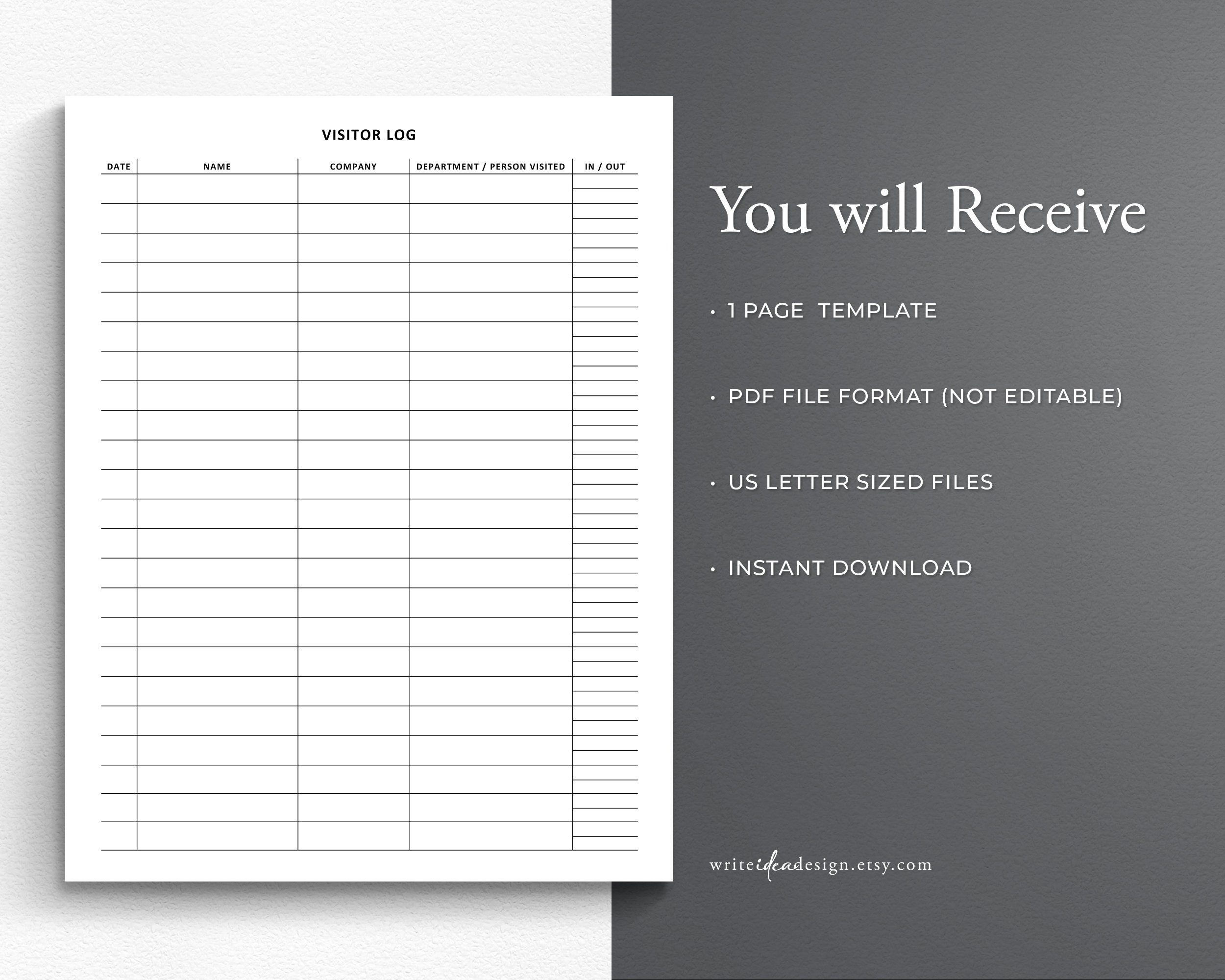 Printable Visitor Log Template (US Letter, A4) - Etsy
