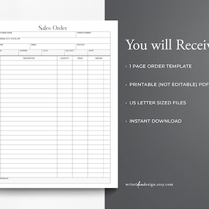 Printable Sales Order Template, Small Business Order Form (PDF) - Etsy