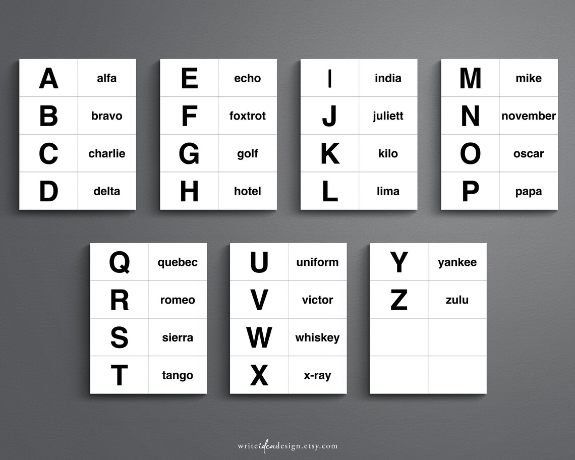 NATO Phonetic Alphabet Flash Cards (PDF Printable) - Etsy