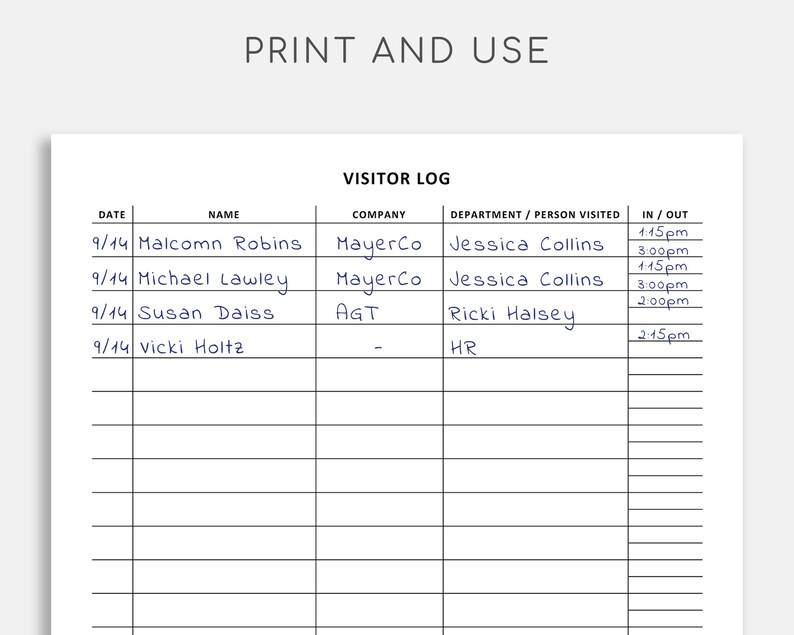 Printable Visitor Log. Visitor Sign in / Sign Out Sheet. - Etsy
